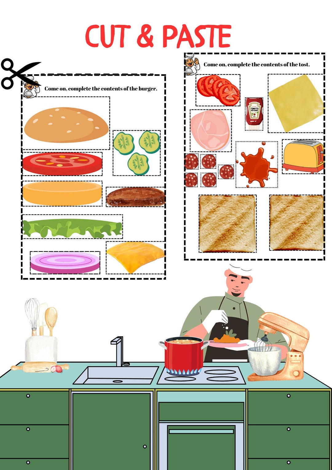 Printable Cut and Create Bundle, Food Play, Printable Crafts for Kids ...