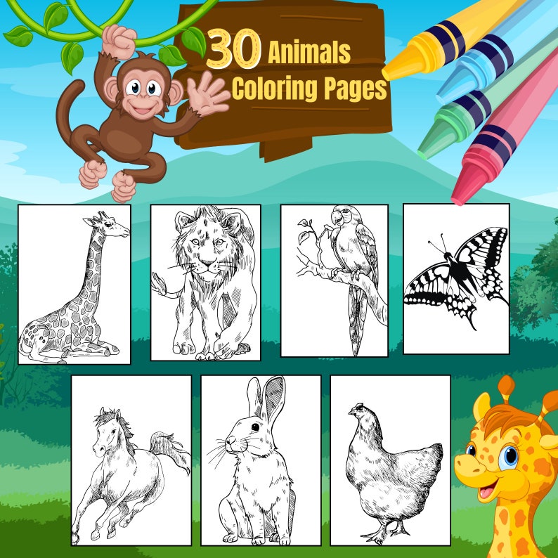 Animal Themed Coloring Pages,digital Coloring Books,animalscoloring ...