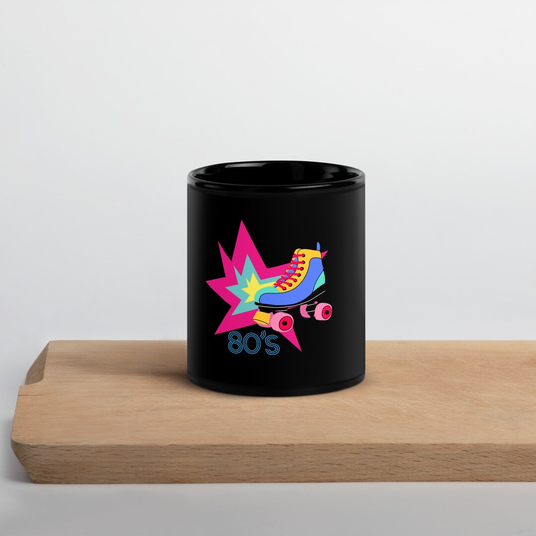 Black Glossy Mug Retro Vintage. Roller Skates - Etsy
