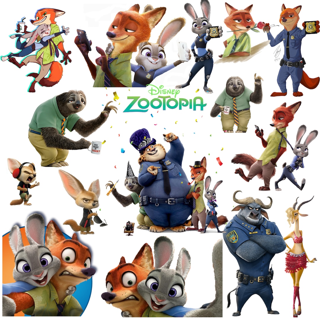 Zootopia PNG Cliparts Bundle, Zootopia Steckers Cartoon Sublimation ...