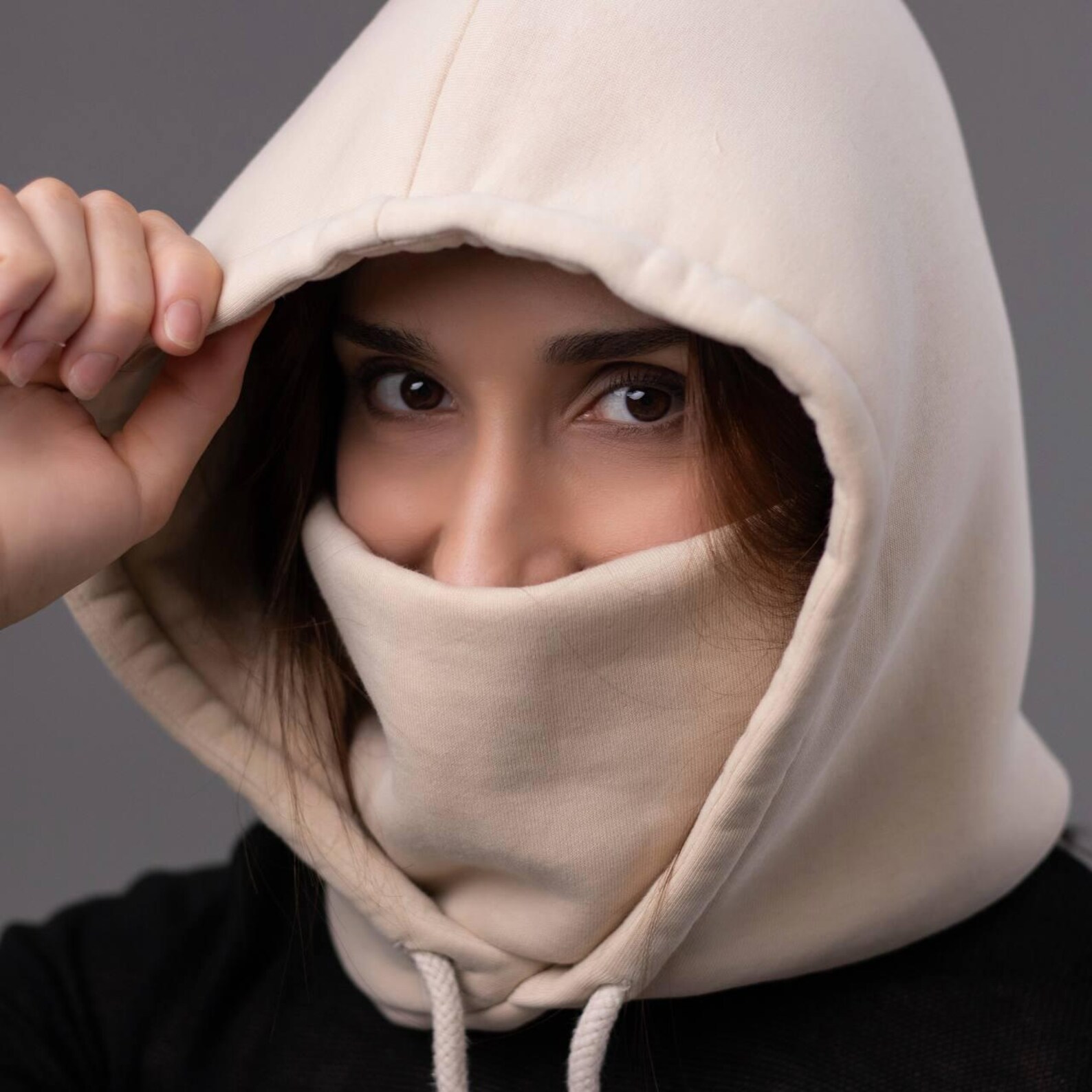 Beige Hooded Scarf, Balaclava, Fleece Hood, Hooded Cowl, Winter Warm ...