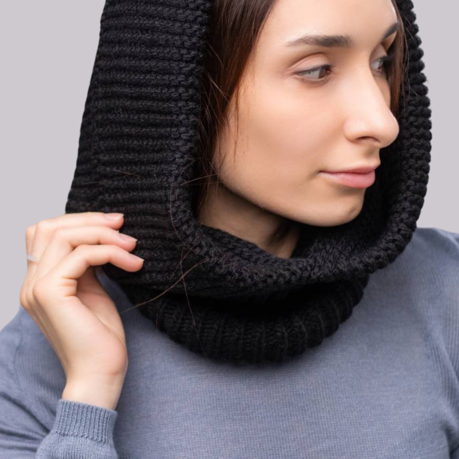 Knit Balaclava Hood, Womens Hooded Cowl, Wool Hooded Scarf, Handmade ...