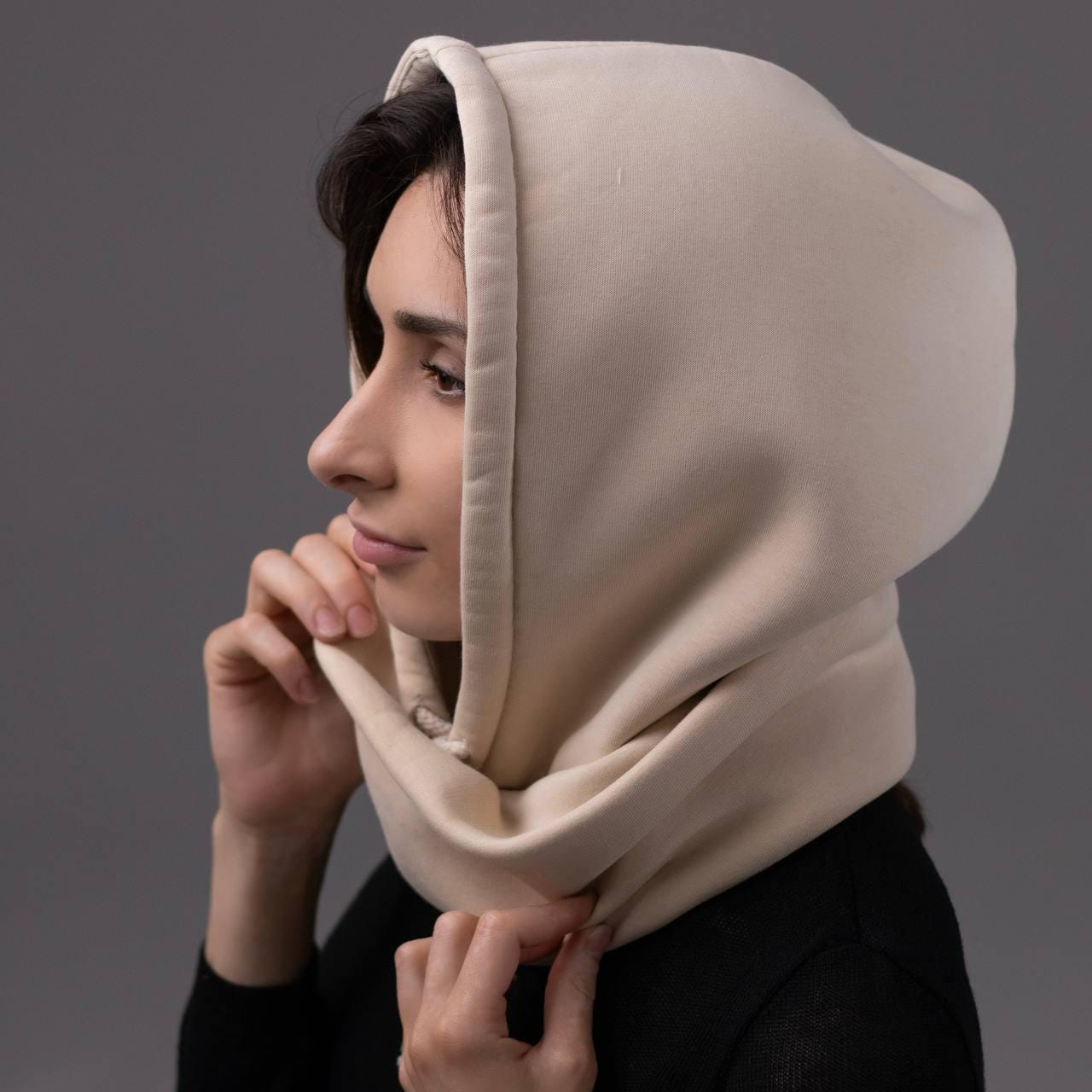 Beige Hooded Scarf, Balaclava, Fleece Hood, Hooded Cowl, Winter Warm ...