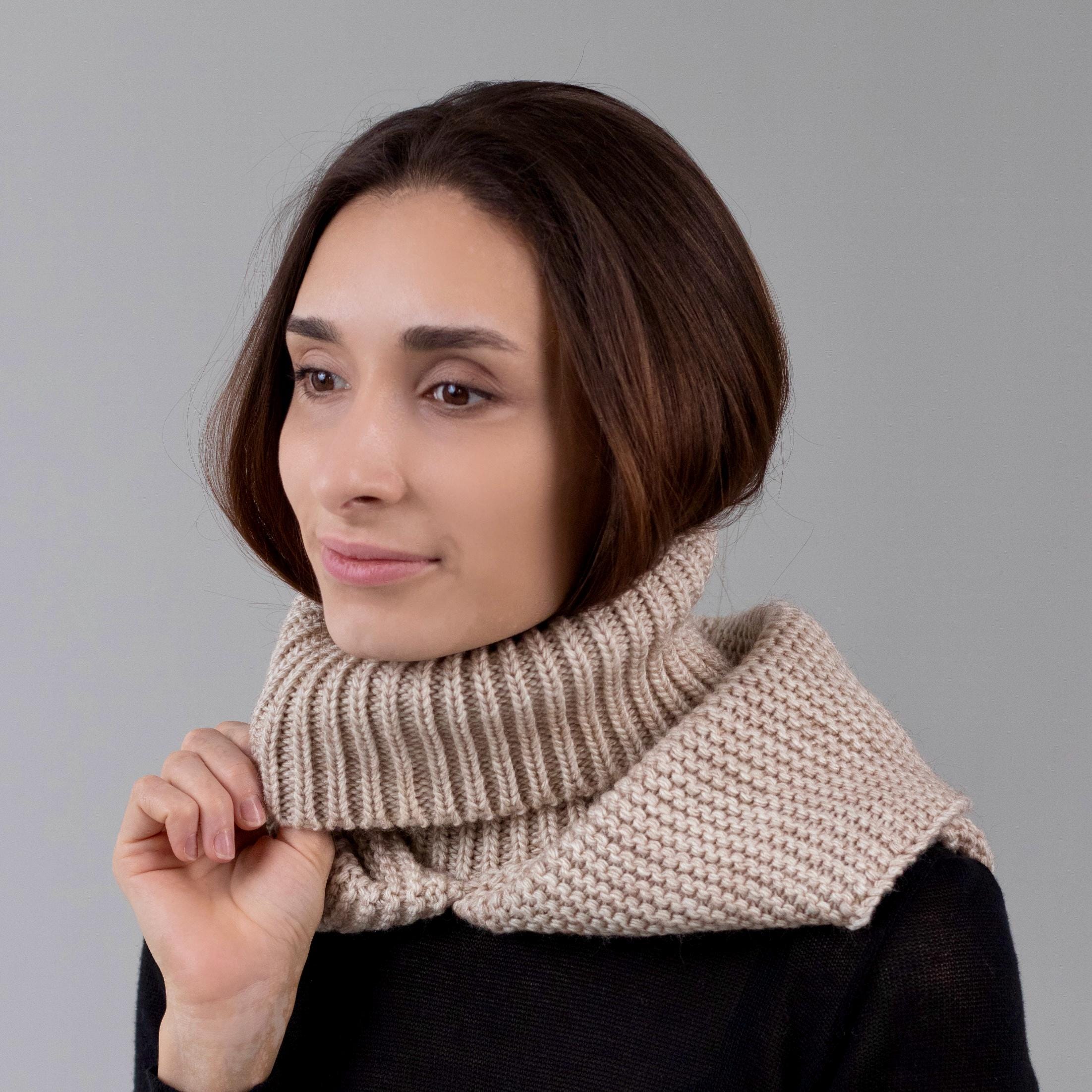 Knit Balaclava Hood, Womens Hooded Cowl, Wool Hooded Scarf, Handmade ...