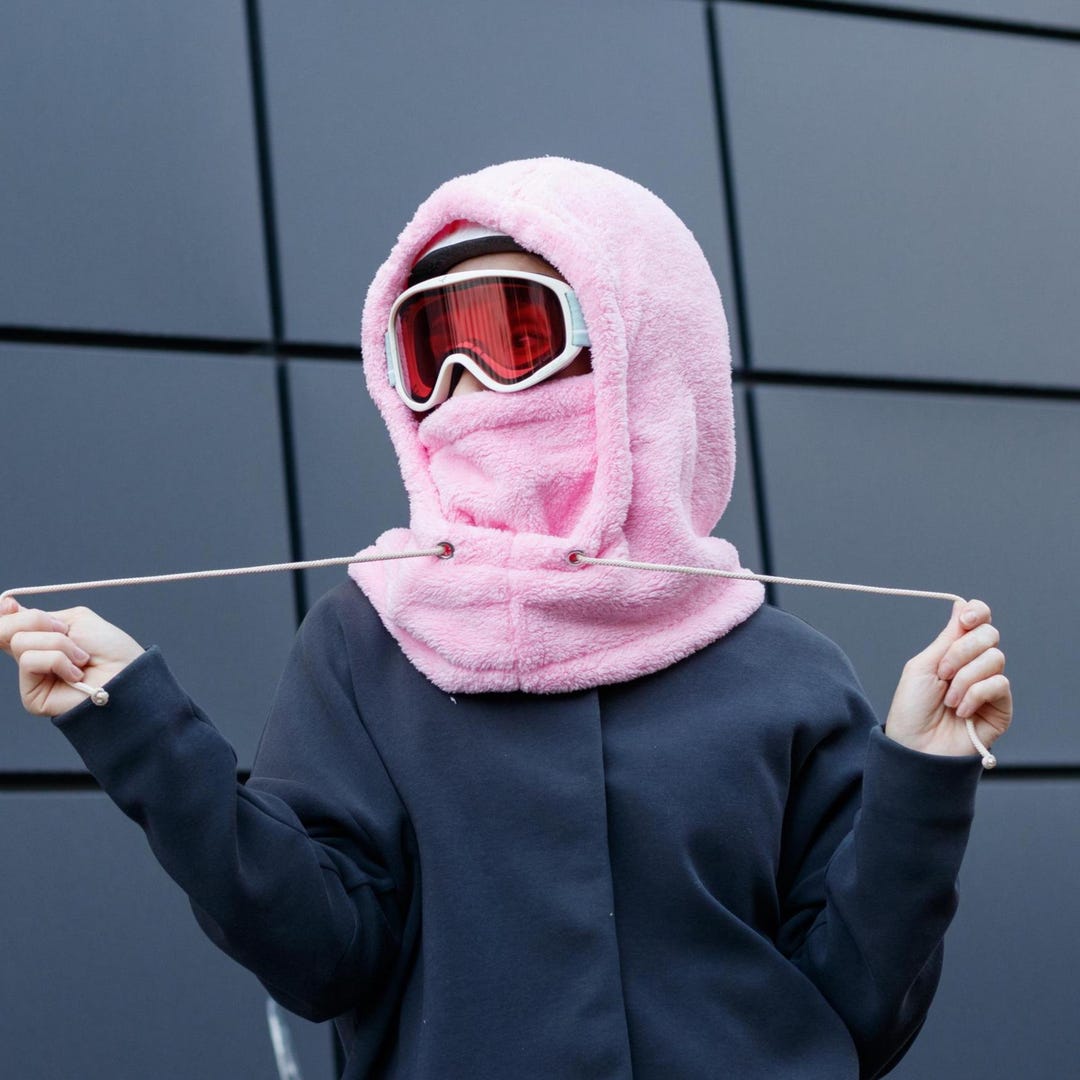 PINK Over Helmet Hood, Ski Hood, Skiing Hood, Snowboard Hood, Sherpa ...