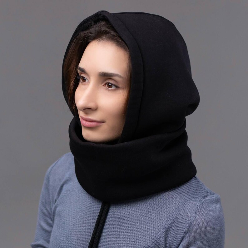 Beige Hooded Scarf, Balaclava, Fleece Hood, Hooded Cowl, Winter Warm ...