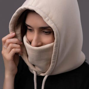 Black Hooded Scarf, Balaclava, Fleece Hood, Hooded Cowl, Winter Warm ...