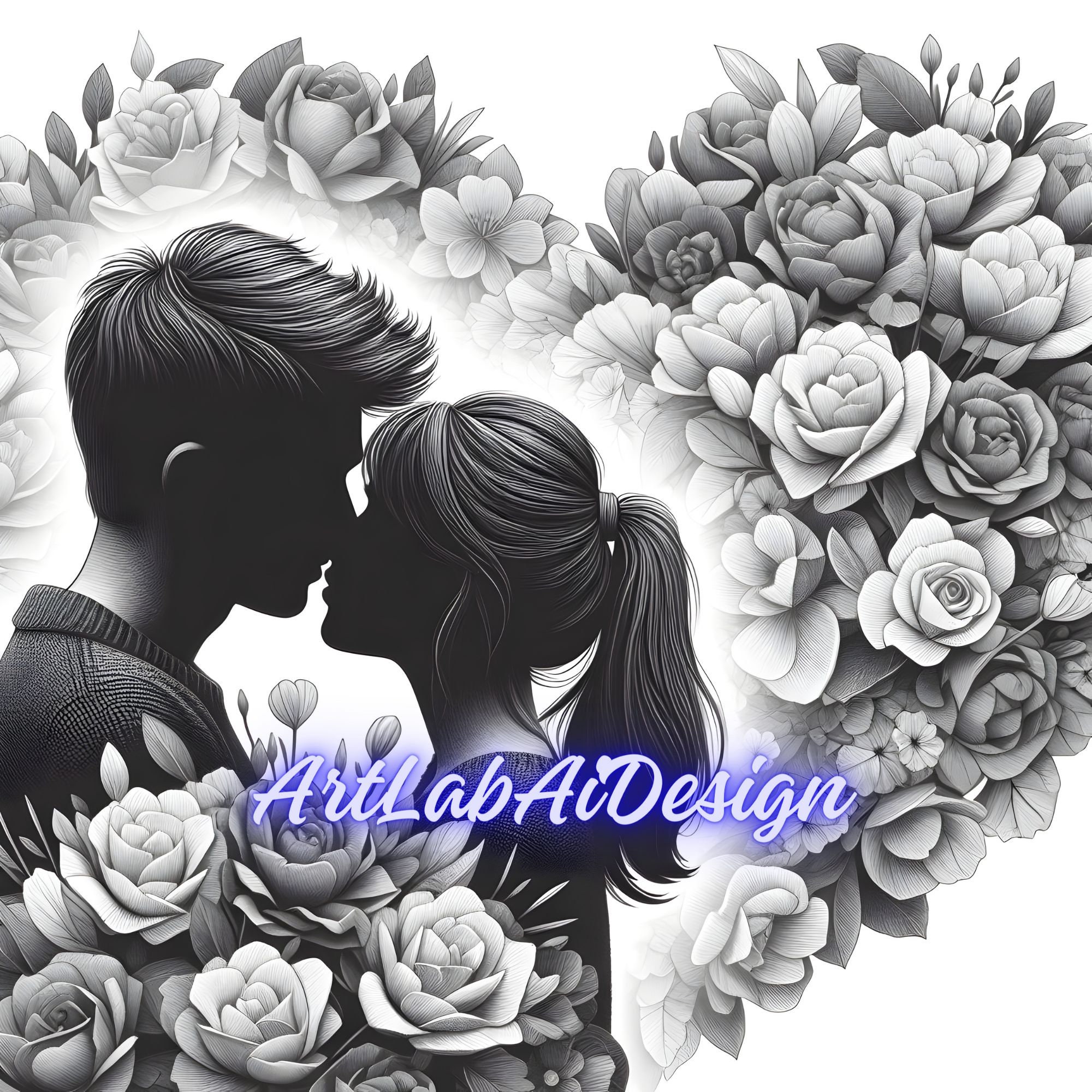 Clipart "valentine's Day, Young in Love"| Black and White Design | Wall ...