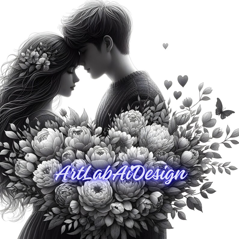 Clipart "valentine's Day, Young in Love"| Black and White Design | Wall ...