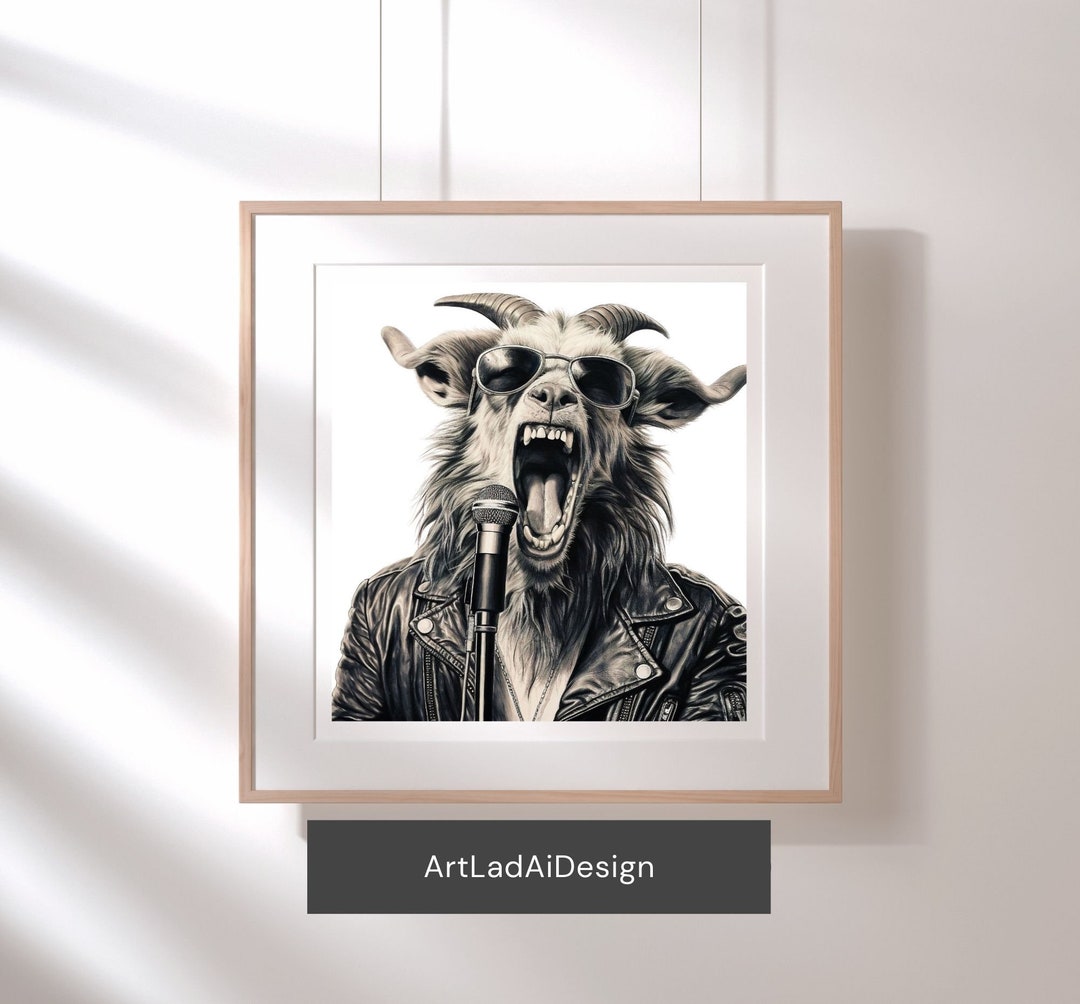 Goat Rocks the Rock, Black-themed Design, Wall Art, Humorous Theme ...
