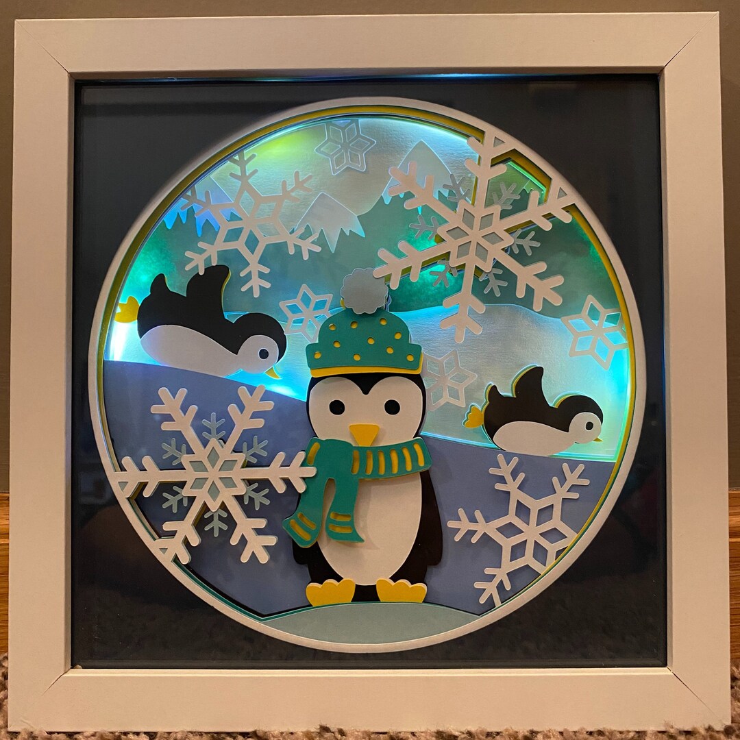 Penguins Shadow Box With Lights Handcrafted 14-layers Cardstock ...