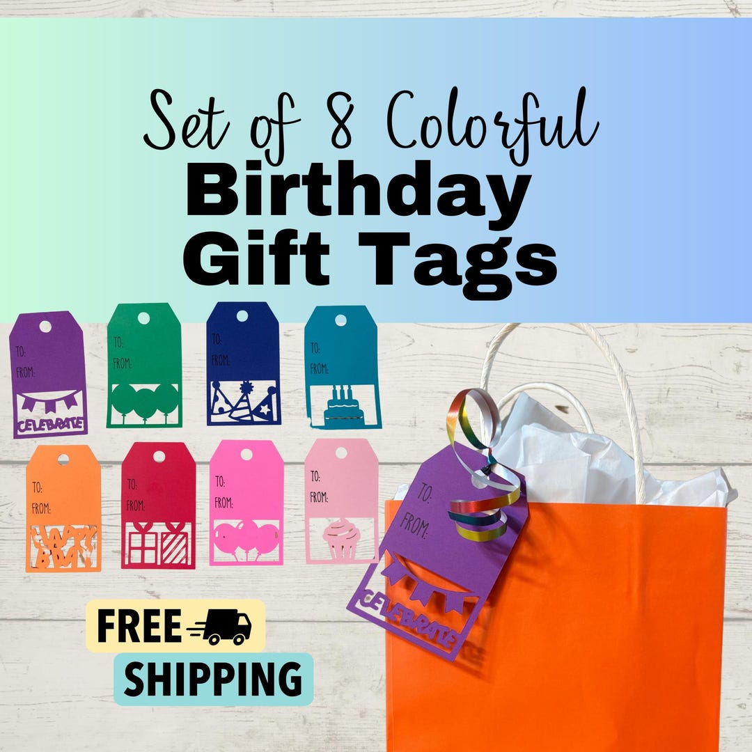 Birthday Gift Tags, Set of 8 Colorful Gift Tags, Made to Order ...