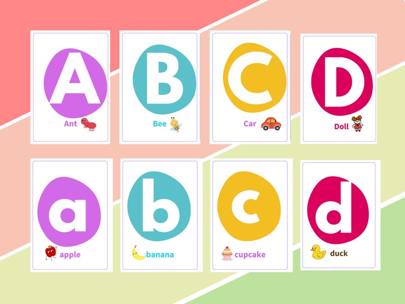 Alphabet Flashcards Printable Capital and Small, Digital Flashcards, Educational Flash Cards ...