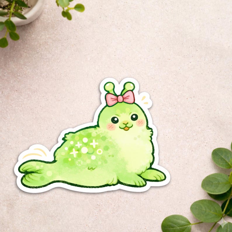 Cute Alien Seal Sticker - Kawaii Ocean Animal Vinyl Decal - Pastel ...