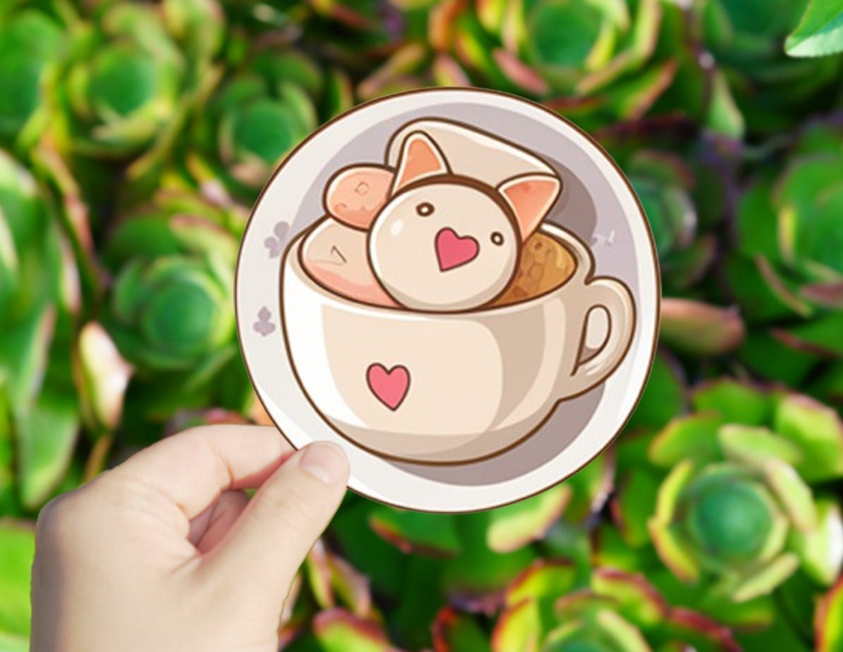 1 Pc Cozy Cup Cat Vinyl Sticker,sticker for Tablets Laptop Windows ...
