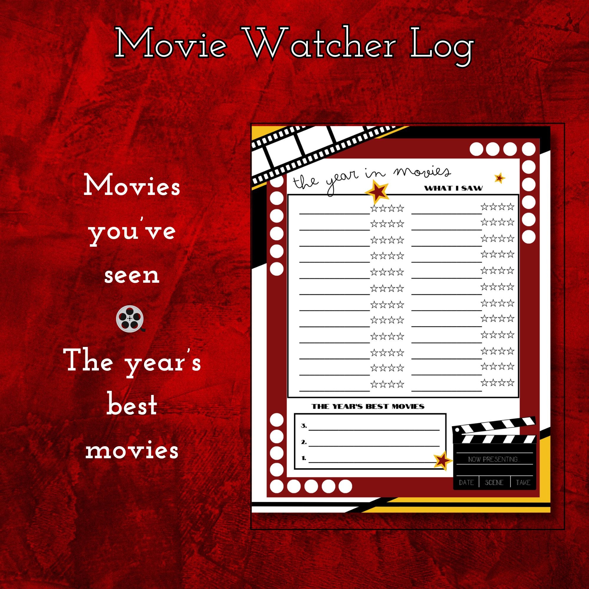 Movie Log Printable, Movie Tracker, Film Watching, Movies to Watch ...