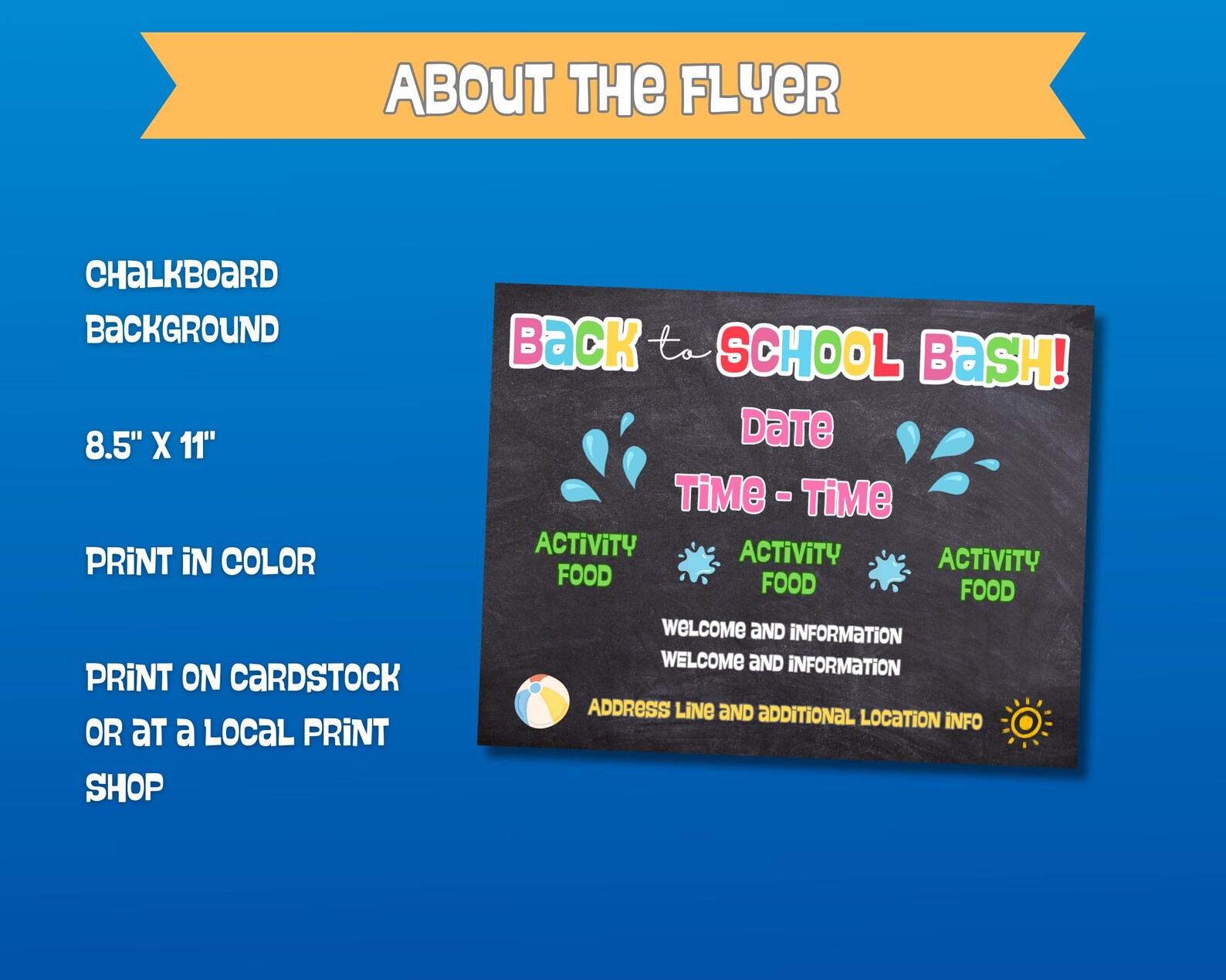 Editable Back to School Bash Flyer, School Chalkboard Colorful, End of ...
