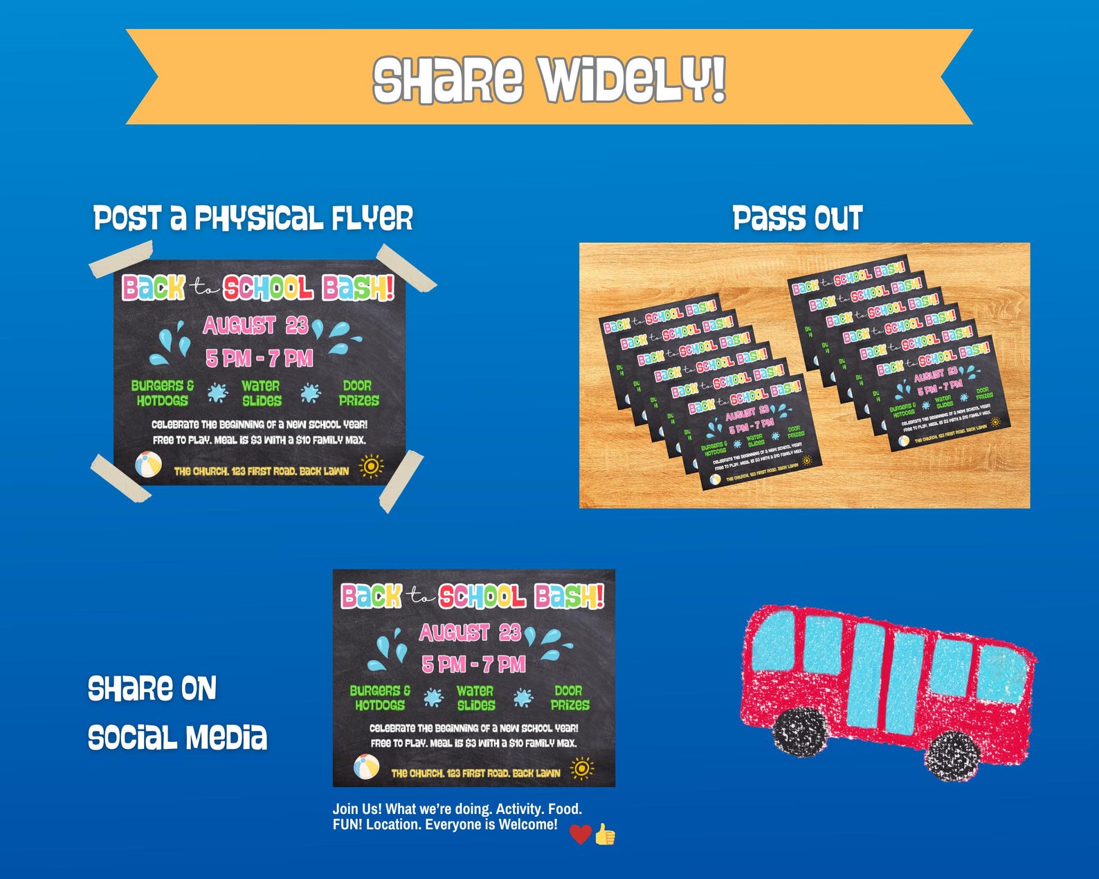 Editable Back to School Bash Flyer, School Chalkboard Colorful, End of ...