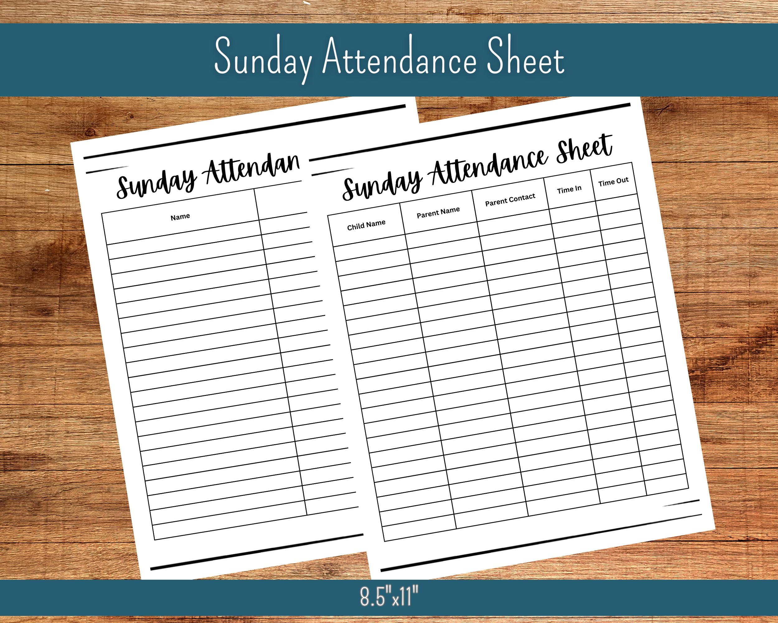 Sunday School Attendance Chart, Sign in Out, Printable PDF Sunday ...