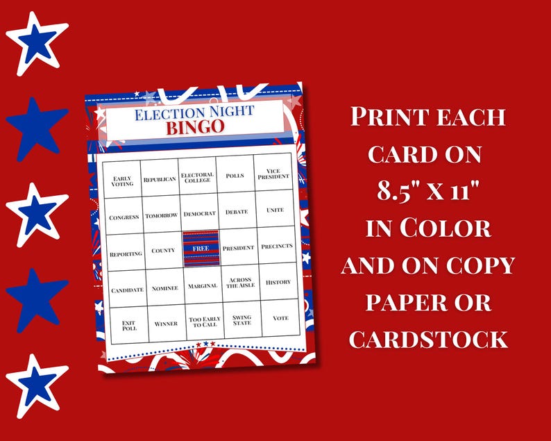 Election Night Bingo Cards, Republican, Democrat, Election Watch Party ...