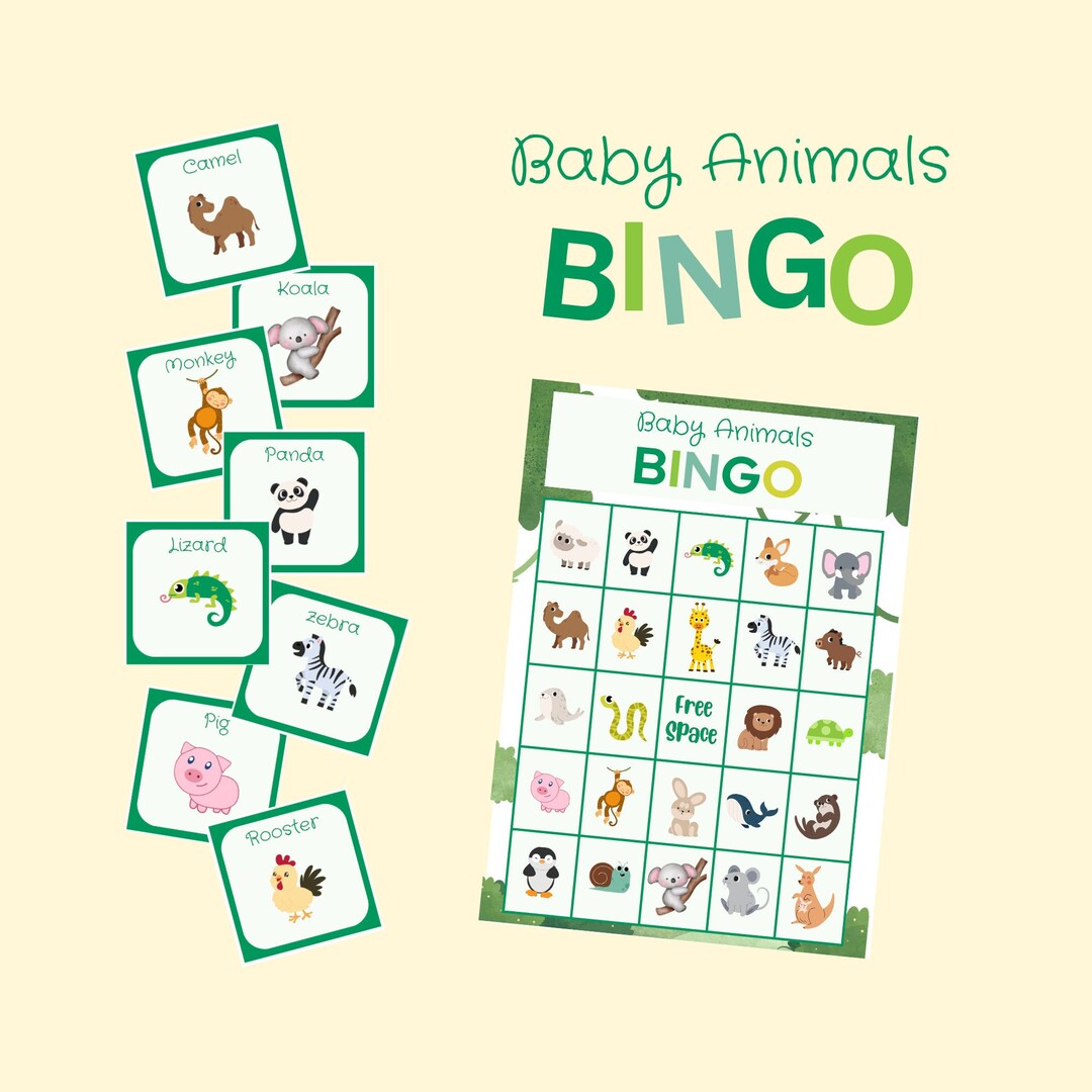 Baby Animals BINGO Game / 1st Toddler Birthday Parties / Gender Neutral ...