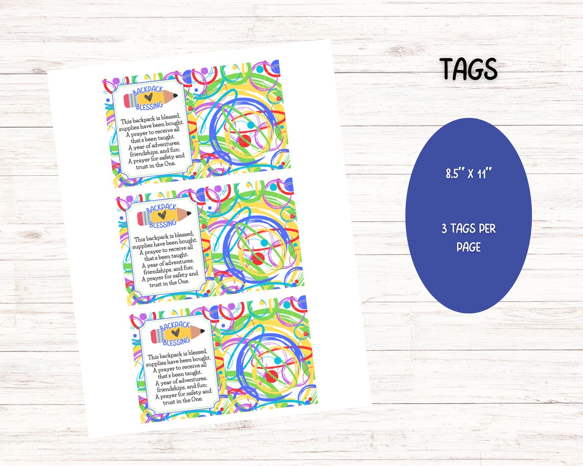 No Edit Blessing of the Backpack Tag, School Year Prayer Poem for ...