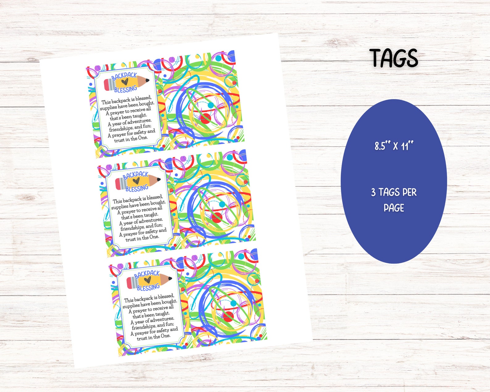 No Edit Blessing of the Backpack Tag, School Year Prayer Poem for ...