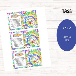 No Edit Blessing of the Backpack Tag, School Year Prayer Poem for ...