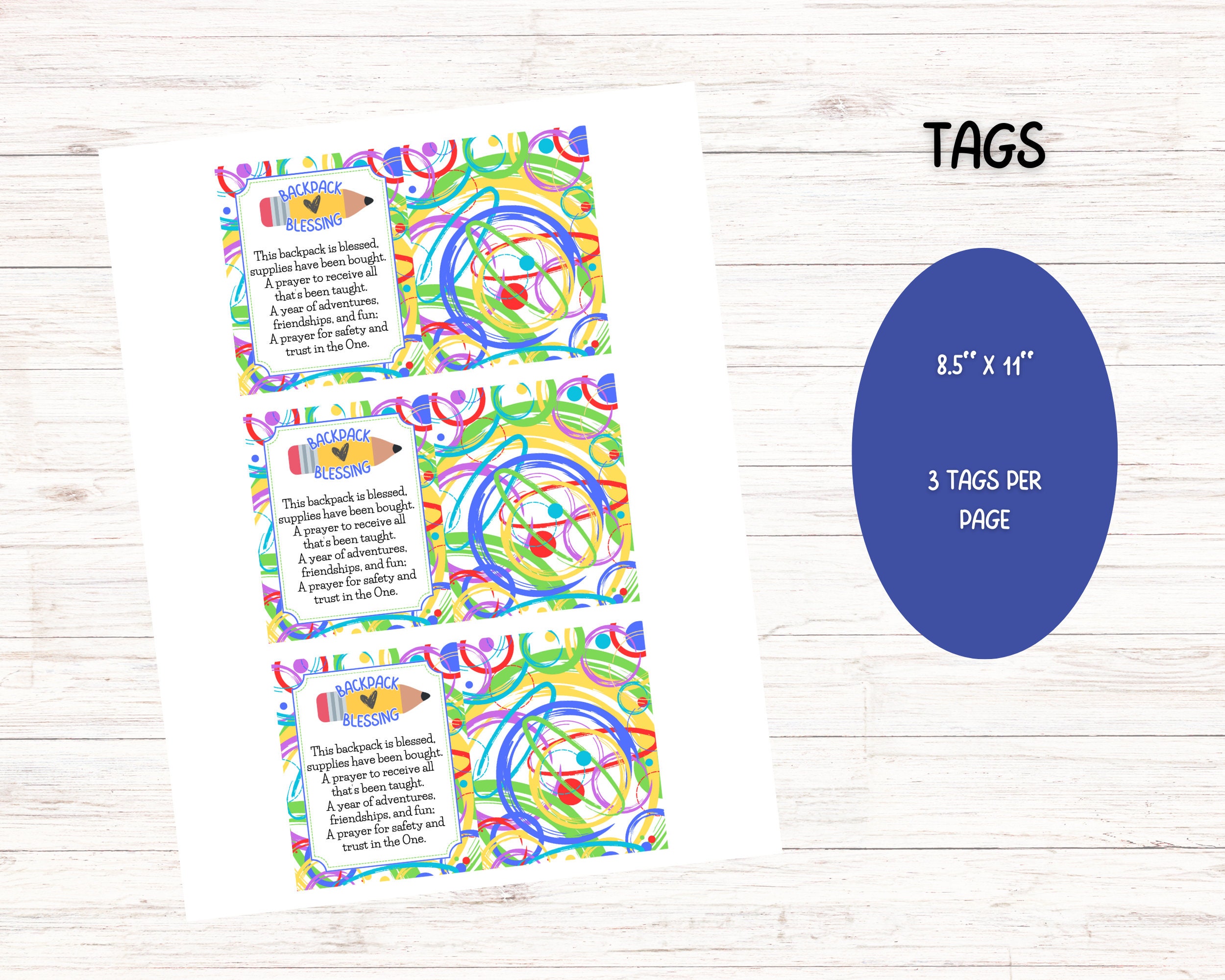 No Edit Blessing of the Backpack Tag, School Year Prayer Poem for ...