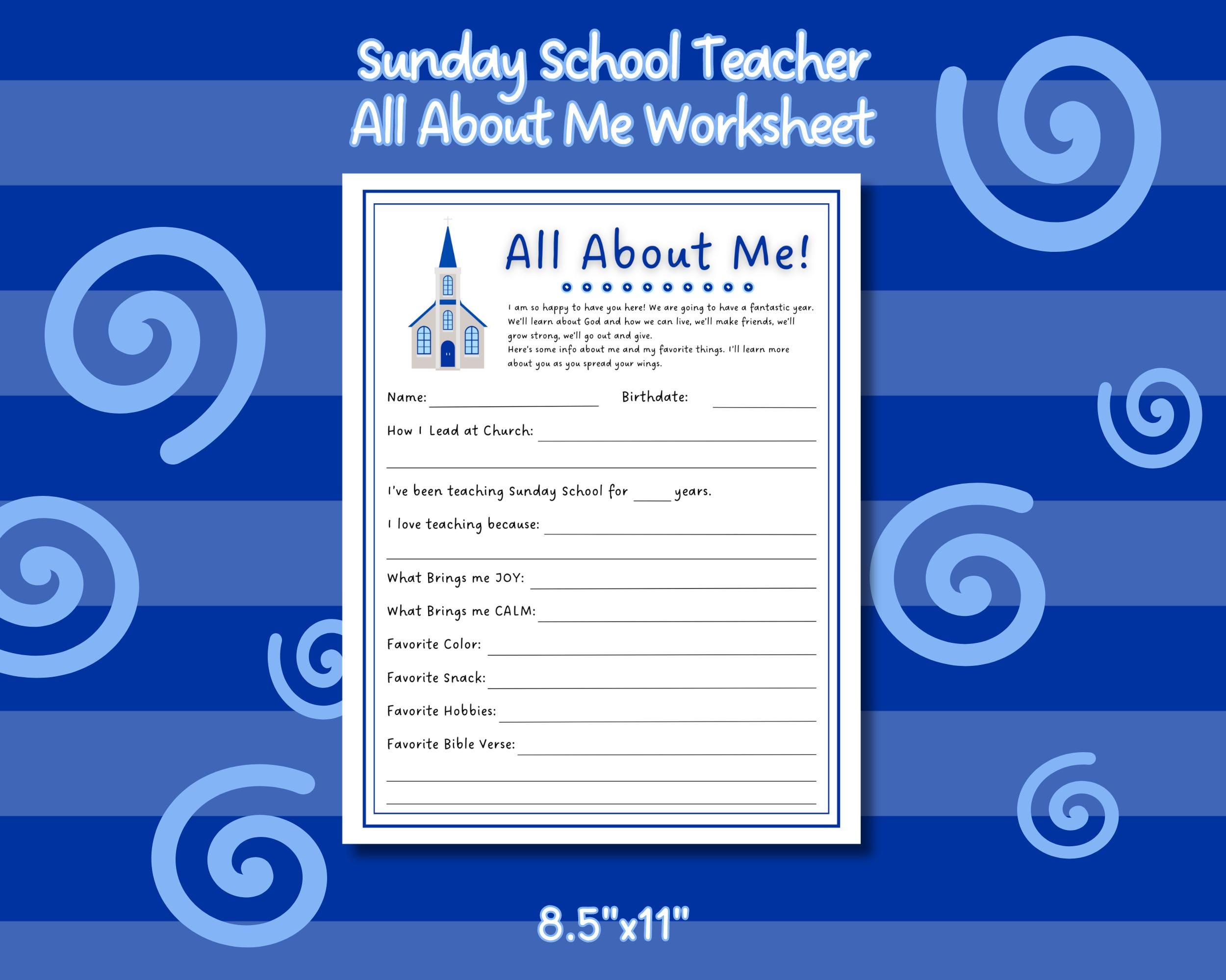 All About Me Sunday School Teacher Worksheet, Church Children's ...