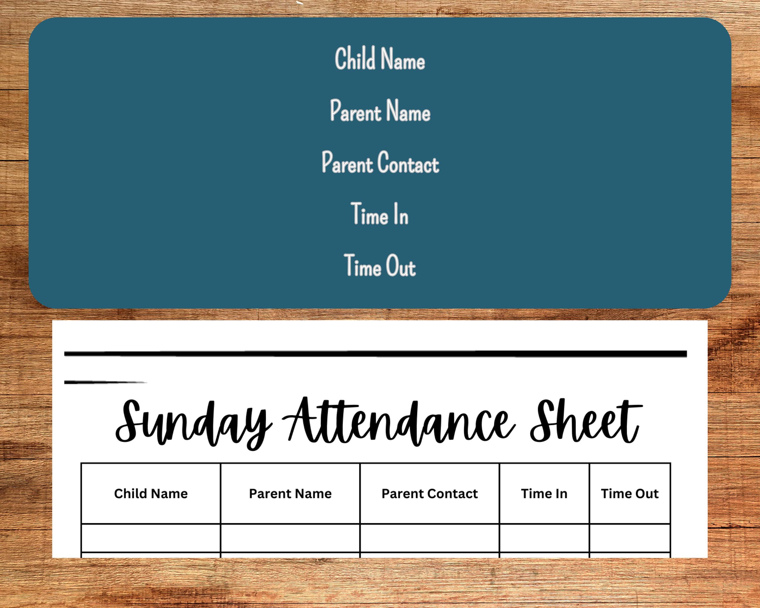 Sunday School Attendance Chart, Sign in Out, Printable PDF Sunday ...