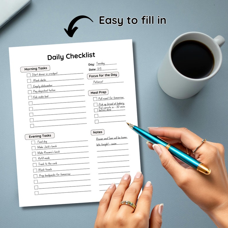 Printable Minimalist Daily Checklist, Simple Task List, Easy to Use, to ...