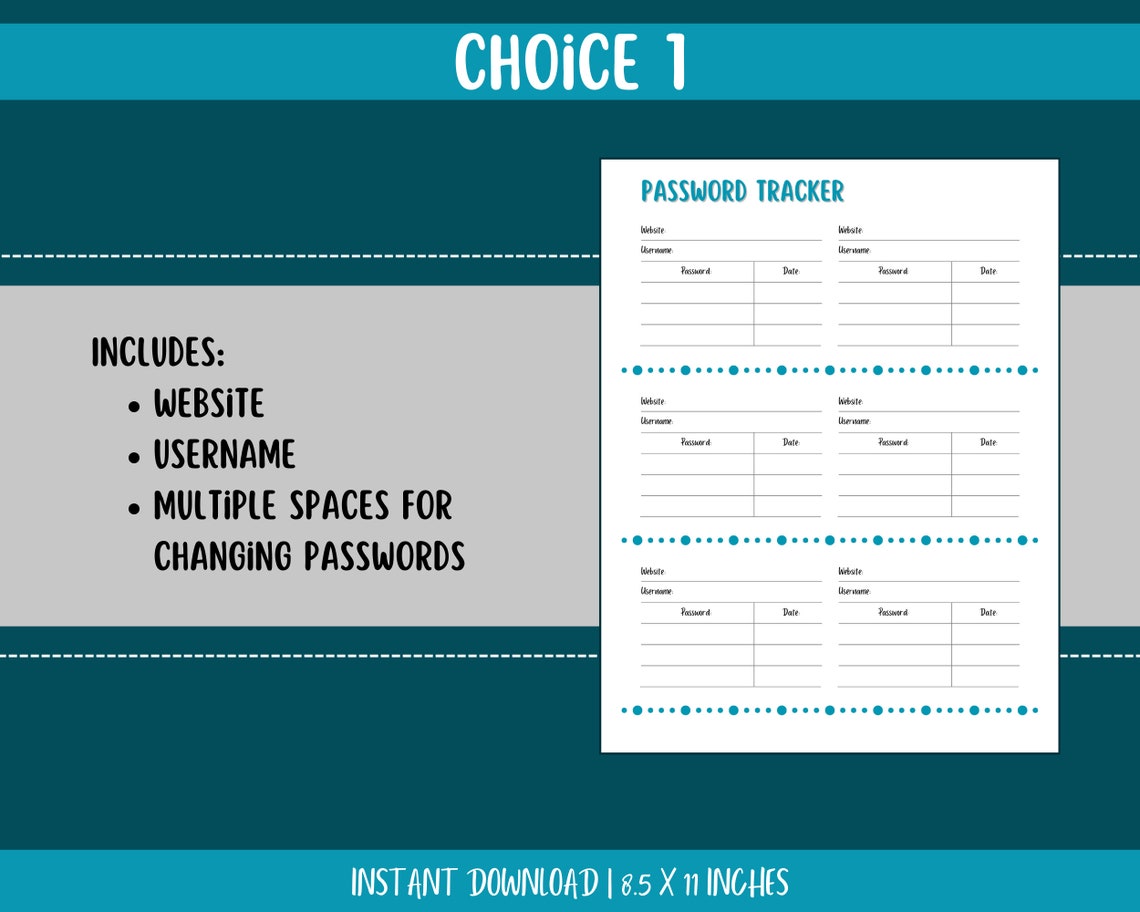 Printable Password Tracker, Passwords and Notes, Organizer Binder ...