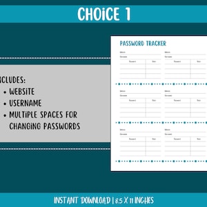 Printable Password Tracker, Passwords and Notes, Organizer Binder ...