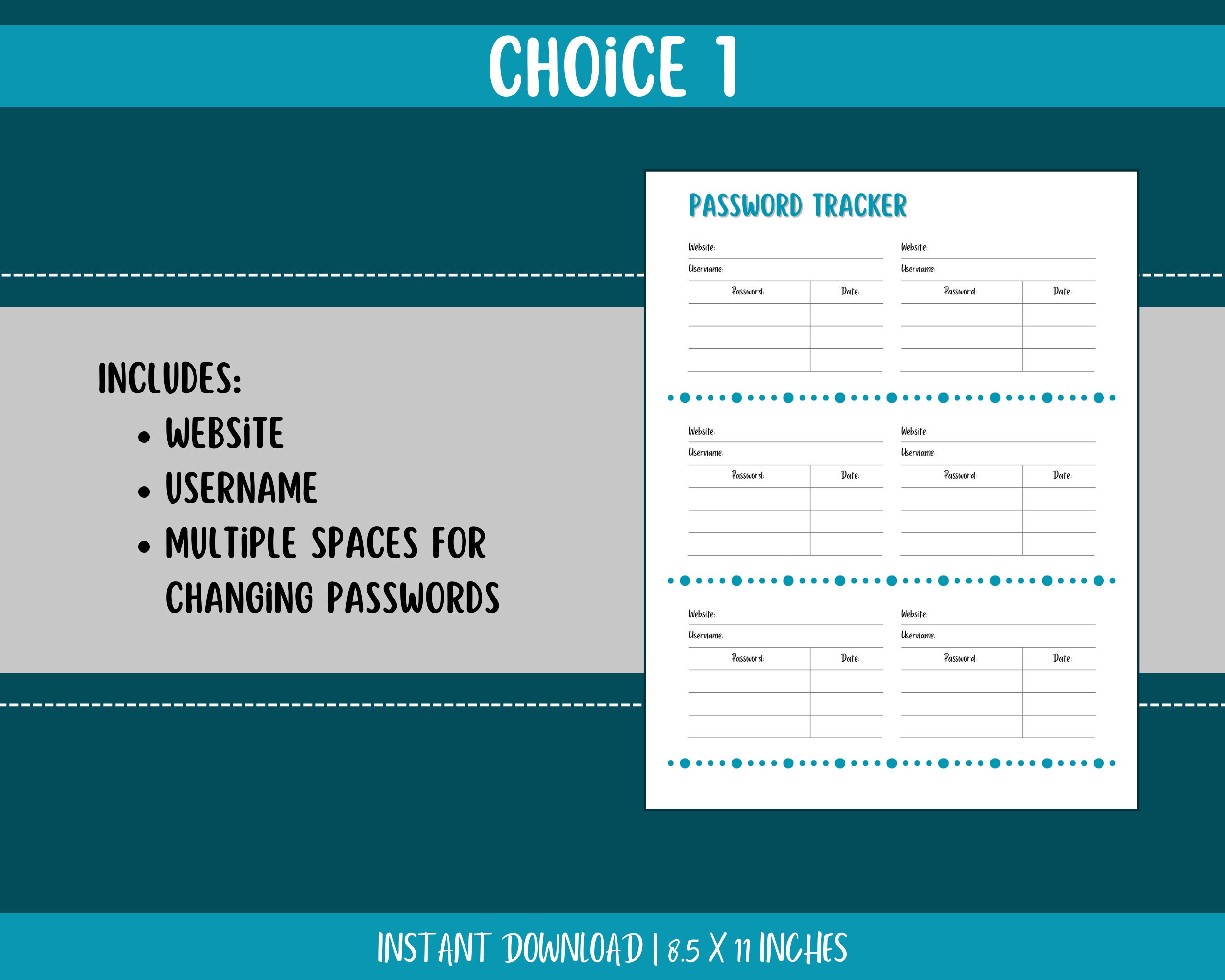Printable Password Tracker, Passwords and Notes, Organizer Binder ...