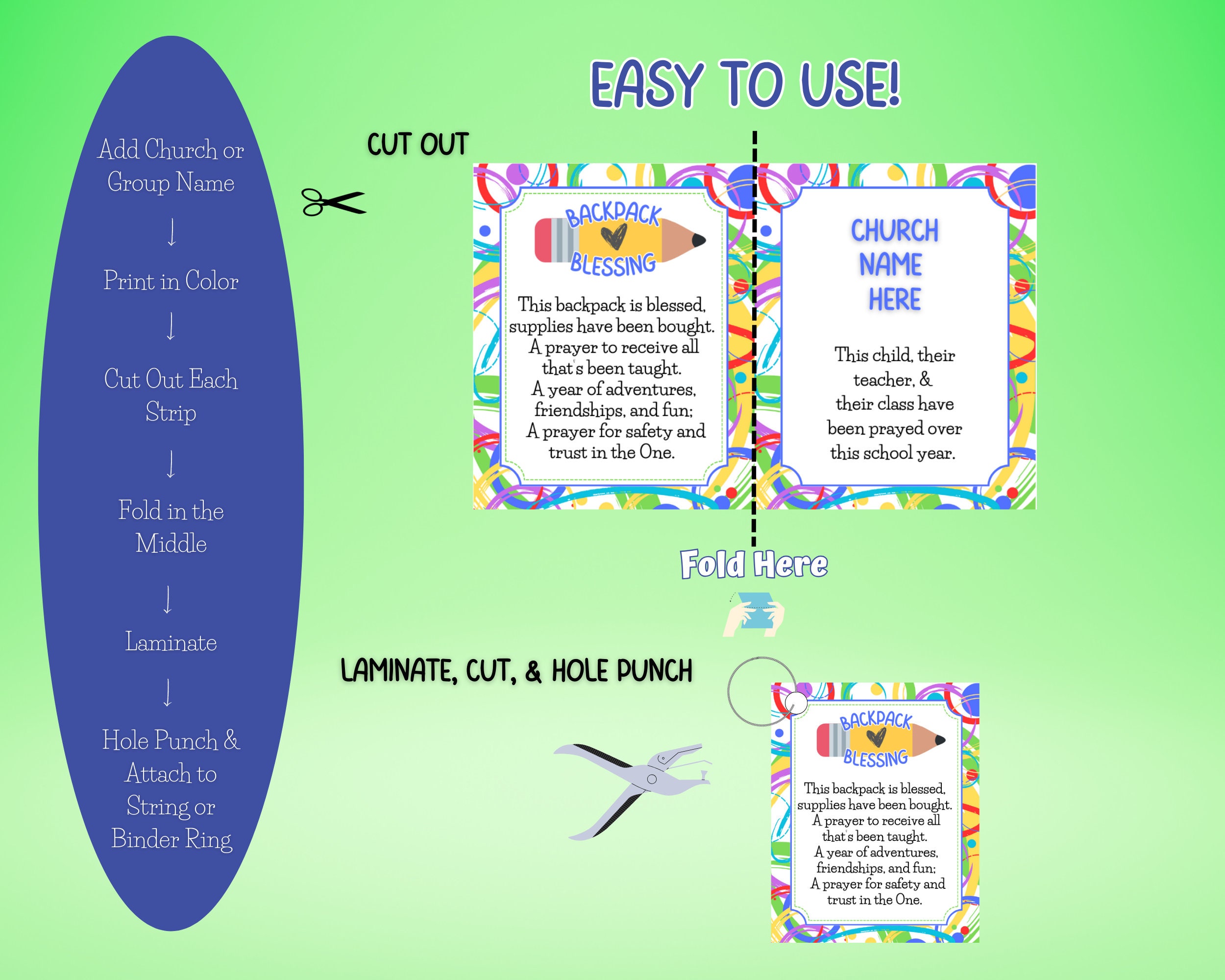 Editable Blessing of the Backpack Tag, School Year Prayer for Children ...