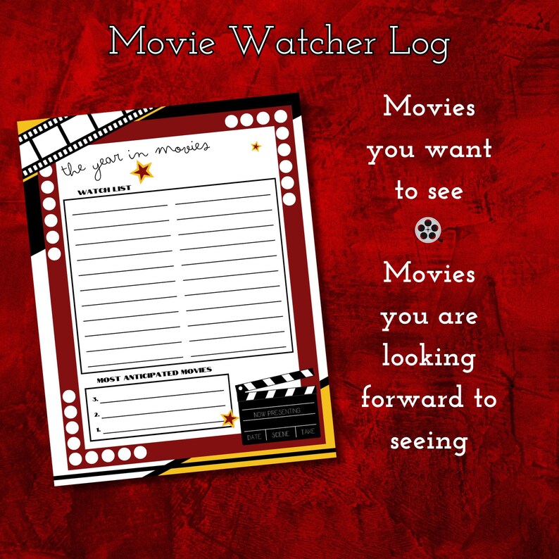 Movie Log Printable, Movie Tracker, Film Watching, Movies to Watch ...