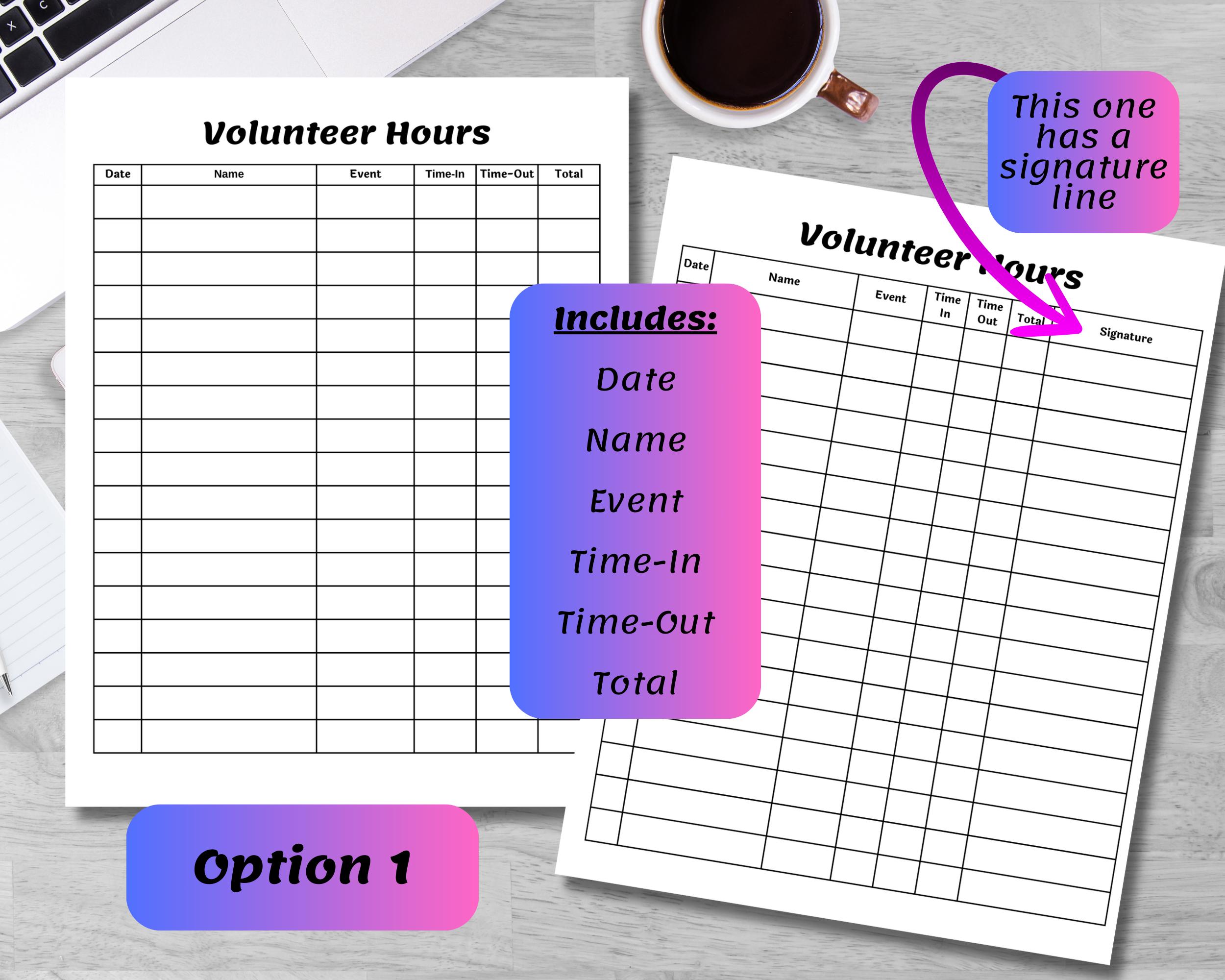 Volunteer Hours Tracker Log Printable, Event Hours, Volunteering ...