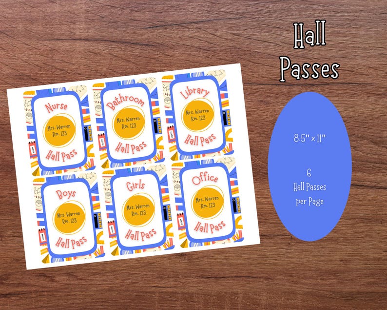 Editable School Hall Pass, School Year, Teacher Classroom, Church ...