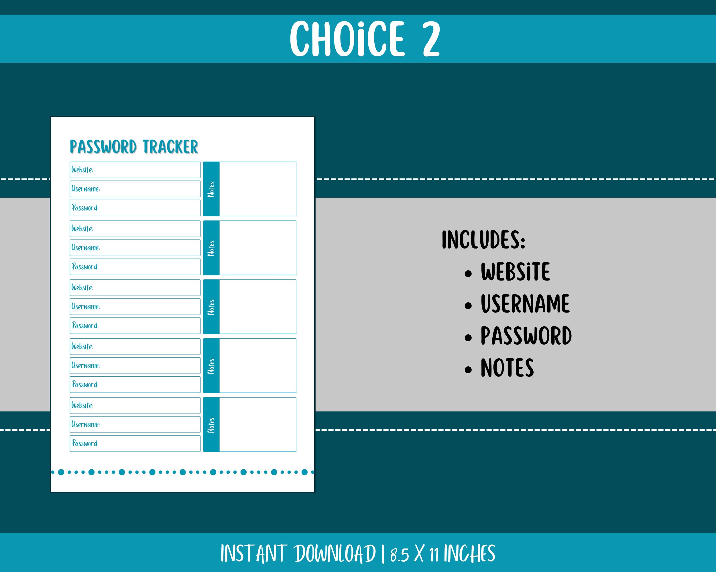 Printable Password Tracker, Passwords and Notes, Organizer Binder ...