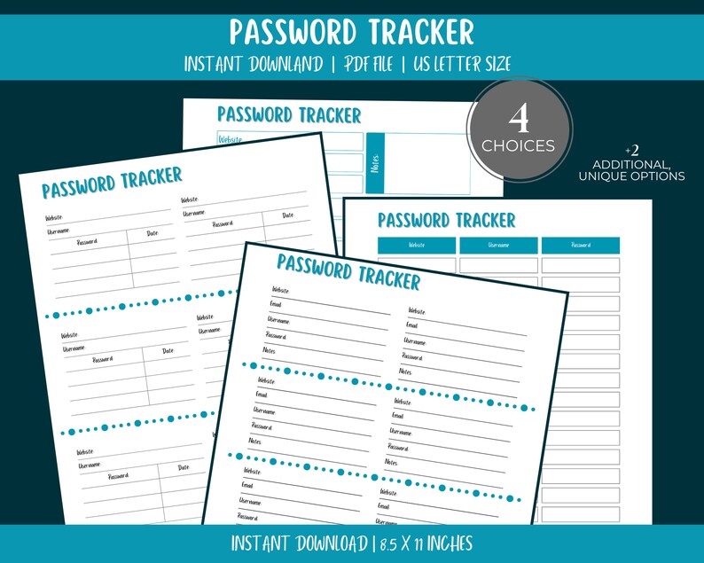 Printable Password Tracker, Passwords and Notes, Organizer Binder ...