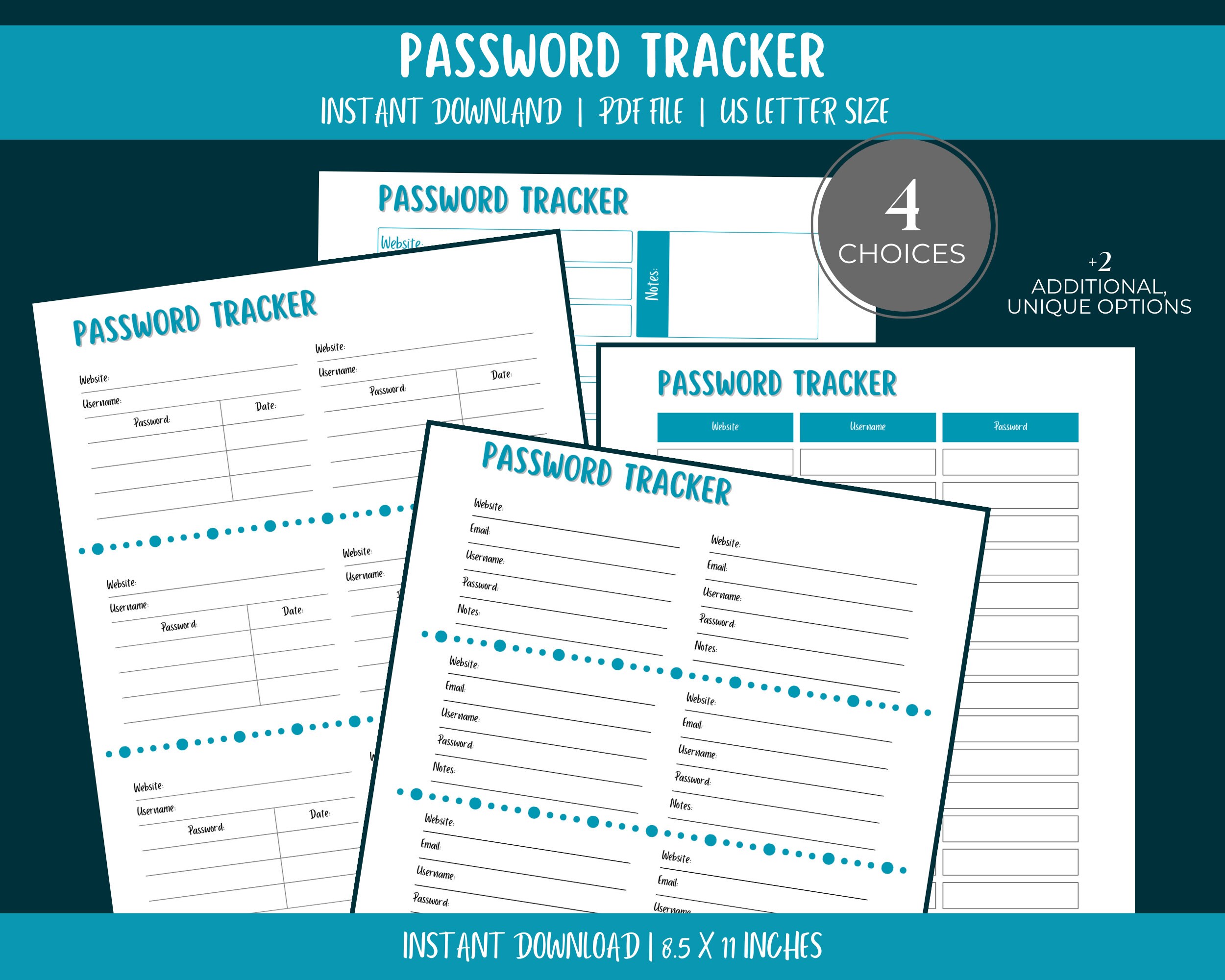 Printable Password Tracker, Passwords and Notes, Organizer Binder ...