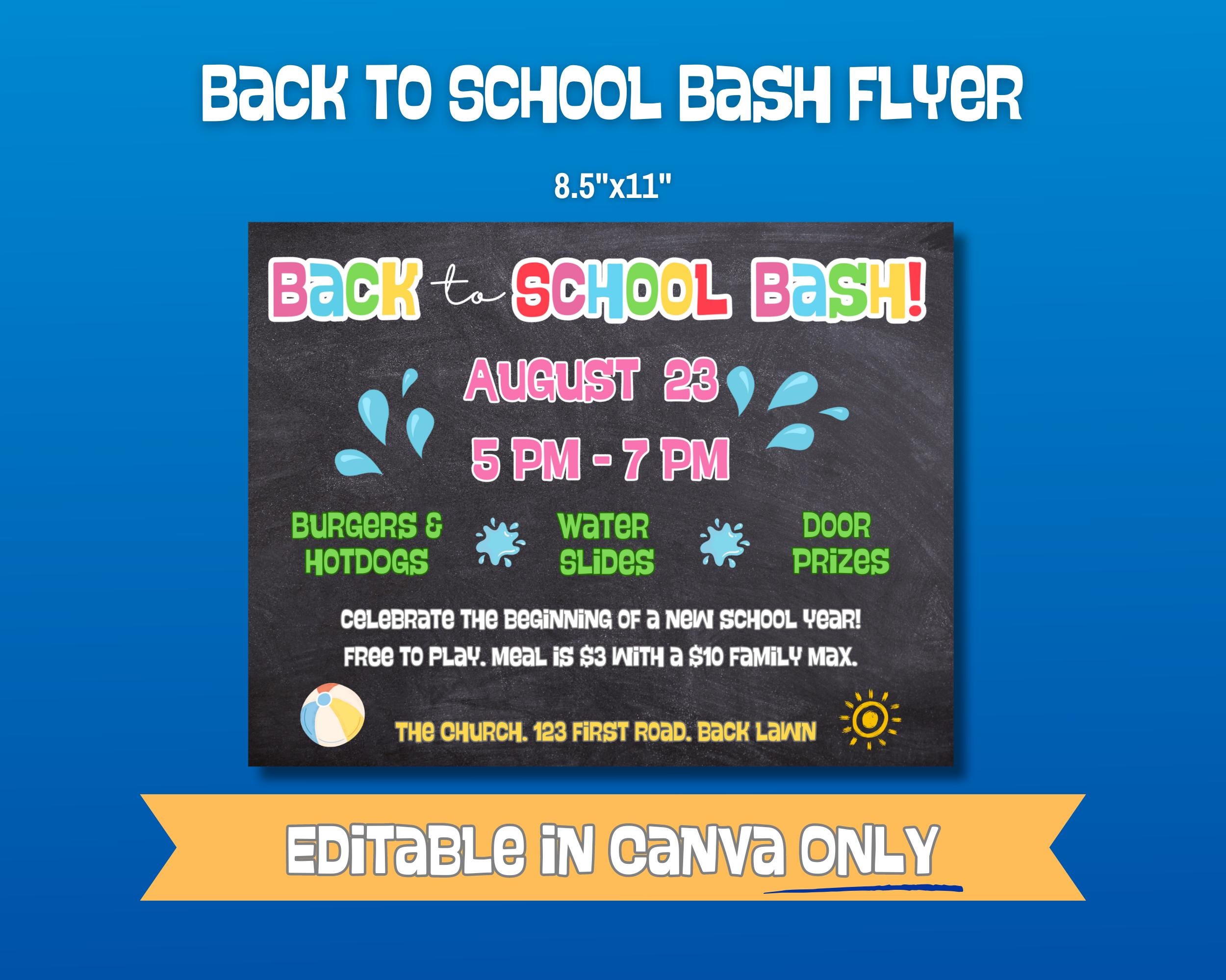 Editable Back to School Bash Flyer, School Chalkboard Colorful, End of ...