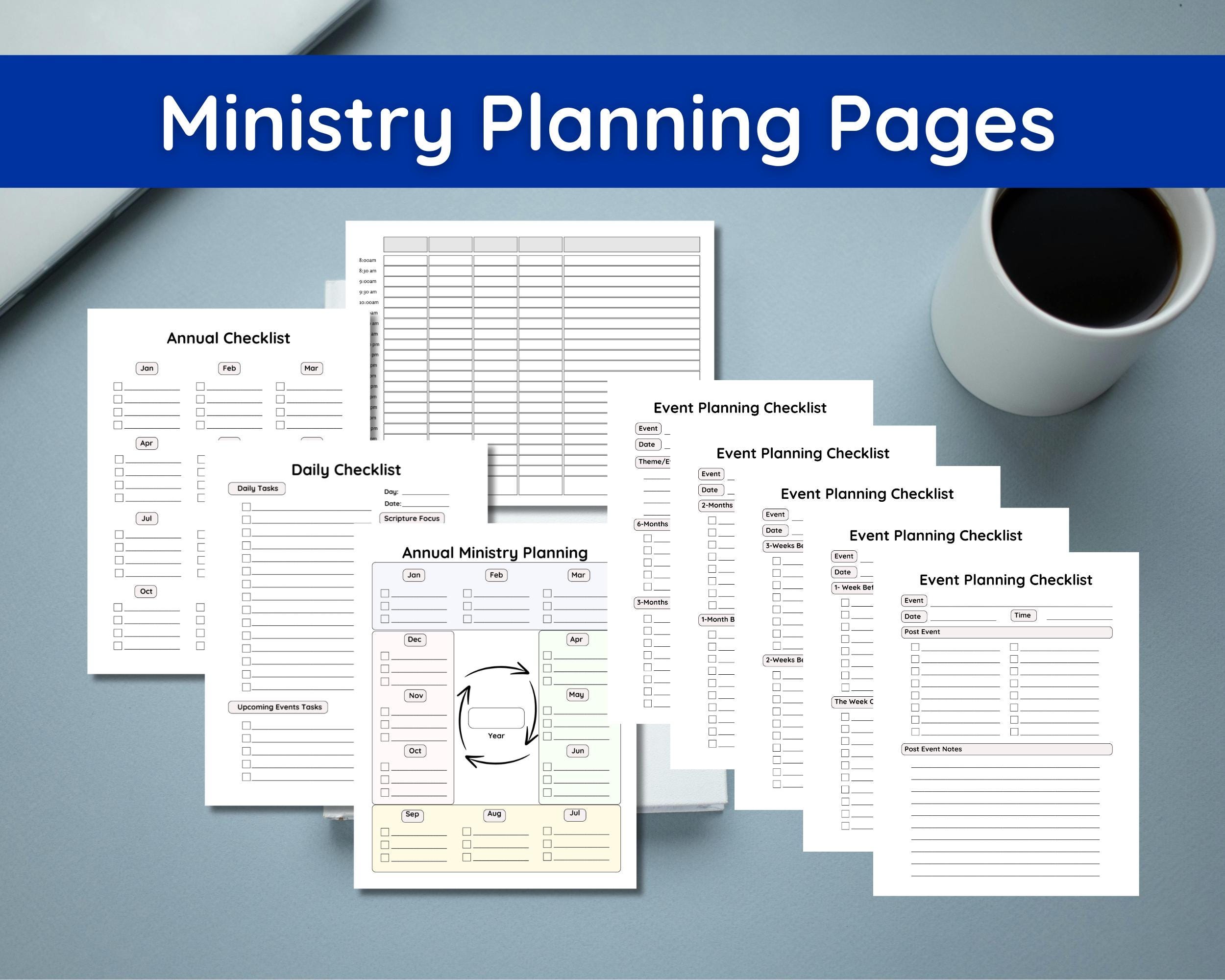 NO EDIT Church Ministry Planning Pages Sheets, Religious Christian ...