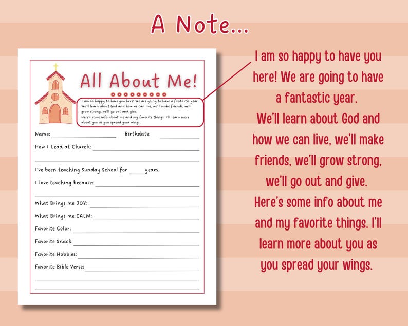 All About Me Sunday School Teacher Worksheet, Church Children's ...