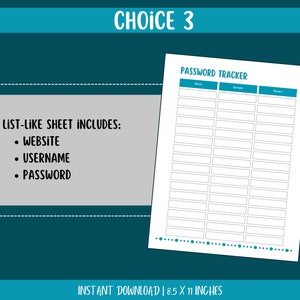 Printable Password Tracker, Passwords and Notes, Organizer Binder ...