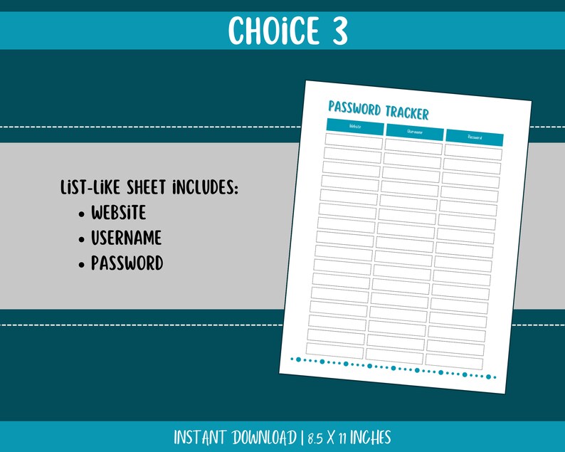 Printable Password Tracker, Passwords and Notes, Organizer Binder ...