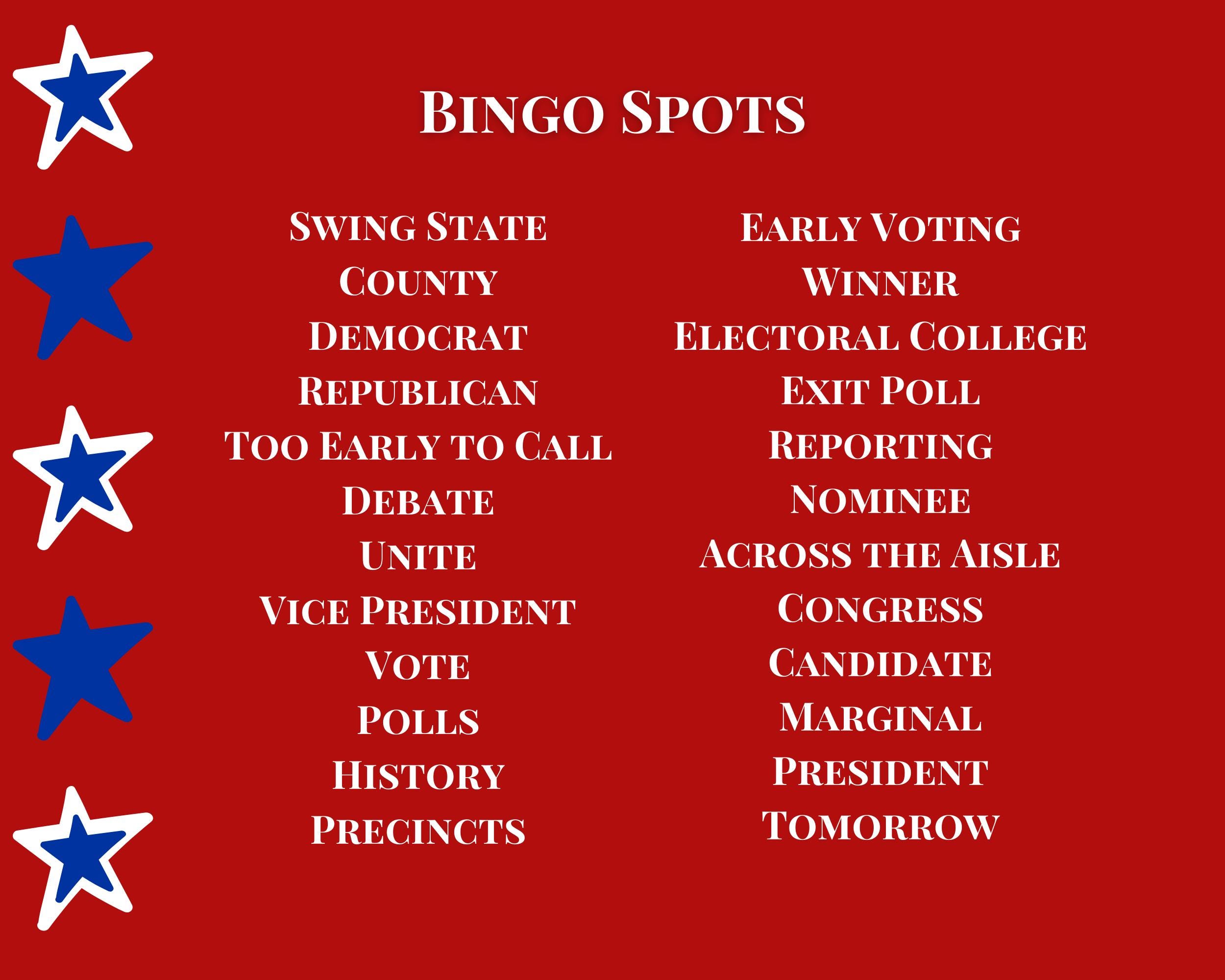 Election Night Bingo Cards, Republican, Democrat, Election Watch Party ...