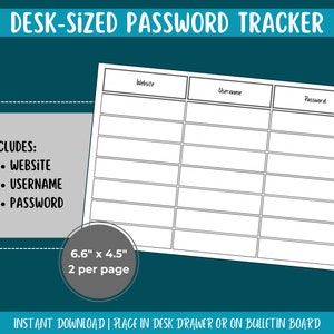 Printable Password Tracker, Passwords and Notes, Organizer Binder ...