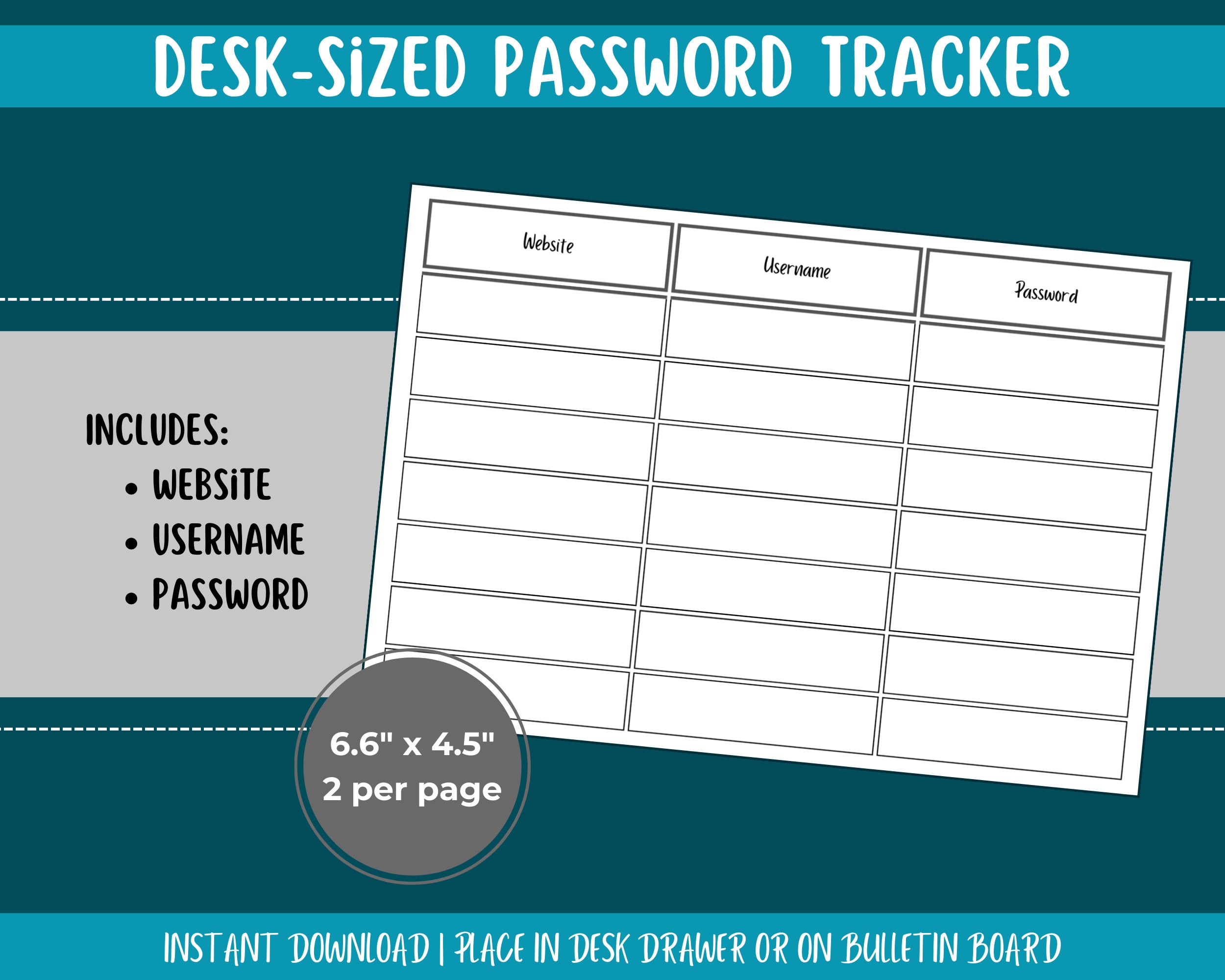 Printable Password Tracker, Passwords and Notes, Organizer Binder ...